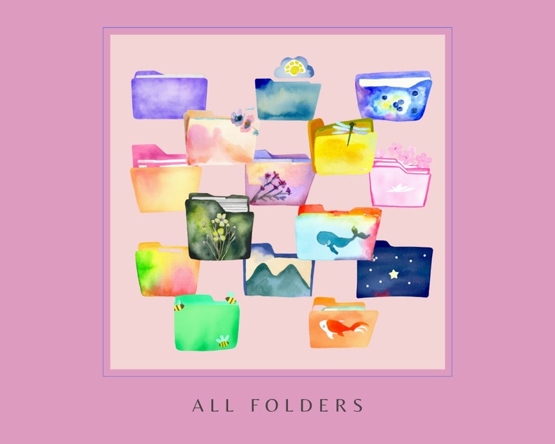 15 Watercolor Desktop Folder Icons - PNG & Vector Desktop Icons - Cute ...