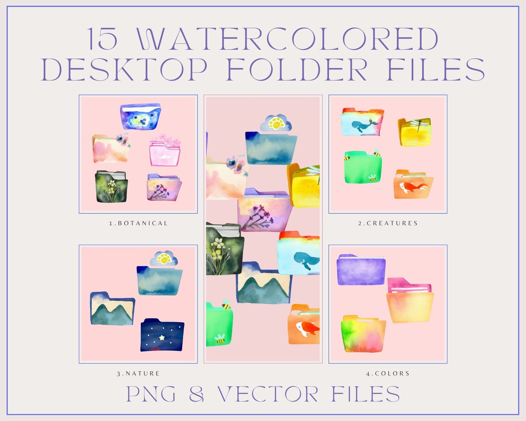 15 Watercolor Desktop Folder Icons - PNG & Vector Desktop Icons - Cute ...