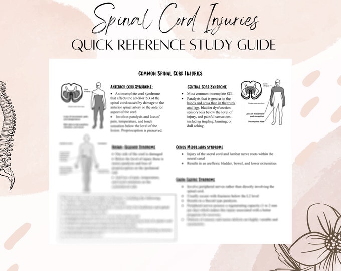 Spinal Cord Injuries (SCI) Reference Cheat Sheet (rehab/therapy Medical ...