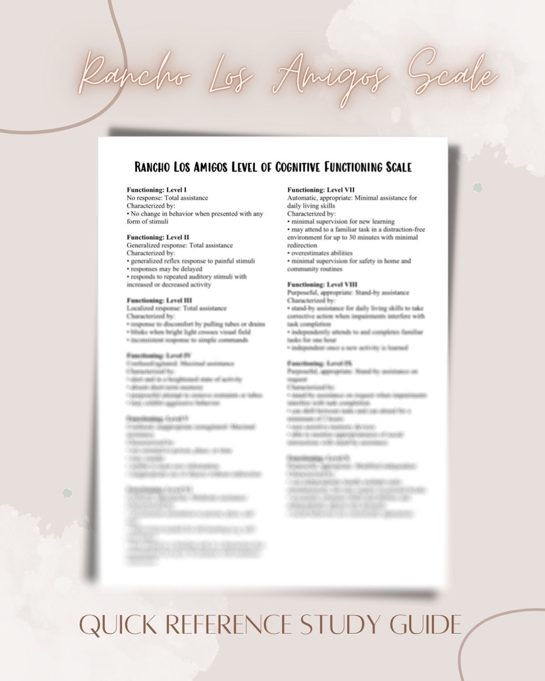 Rancho Los Amigo Scale Quick Reference - Etsy