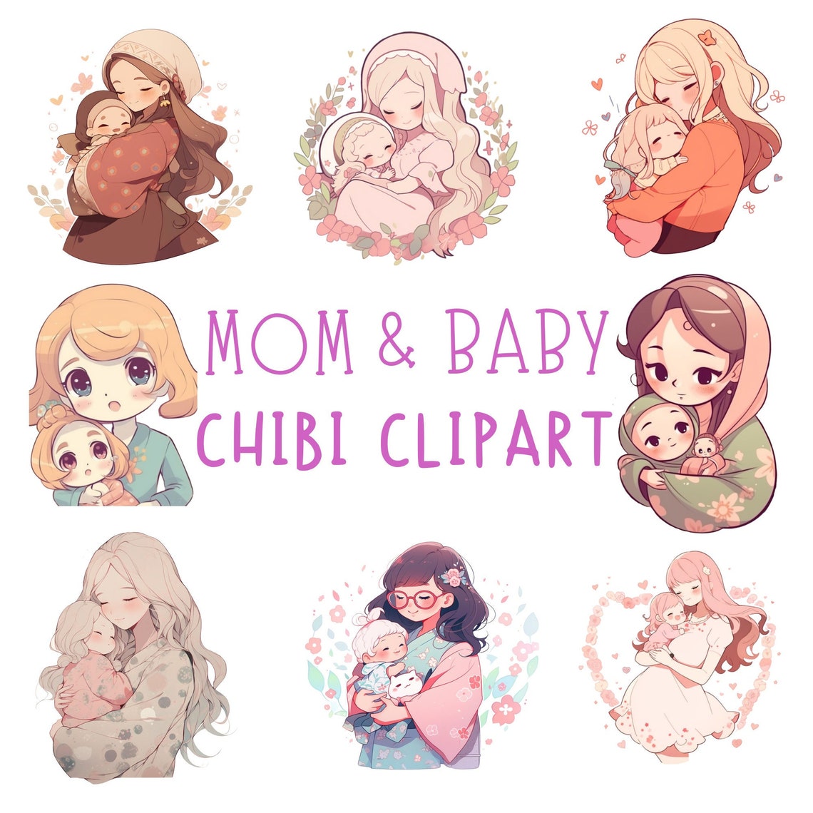 Mom and Baby Clipart 9 Chibi Clipart of Moms and Babies, Motherhood ...