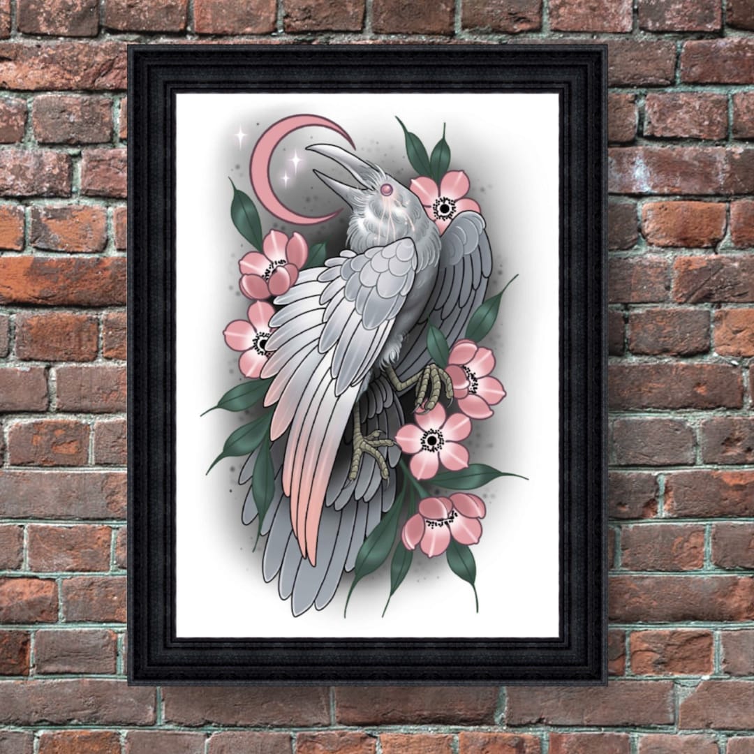 Raven Tattoo Print - Etsy
