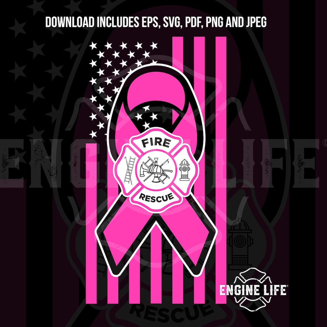 Breast Cancer USA Flag for Firefighters Svg, Cancer Svg, Pink Ribbon USA Flag Svg, Breast Cancer ...