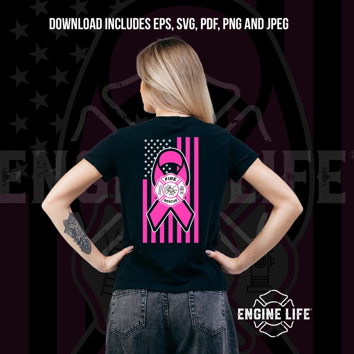 Breast Cancer USA Flag for Firefighters Svg, Cancer Svg, Pink Ribbon ...