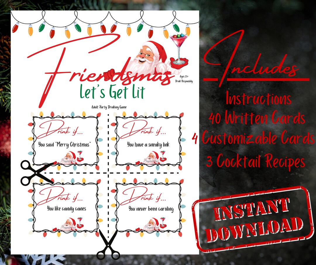 Friendsmas Let’s Get Lit | Christmas Party Drinking Game |printable ...