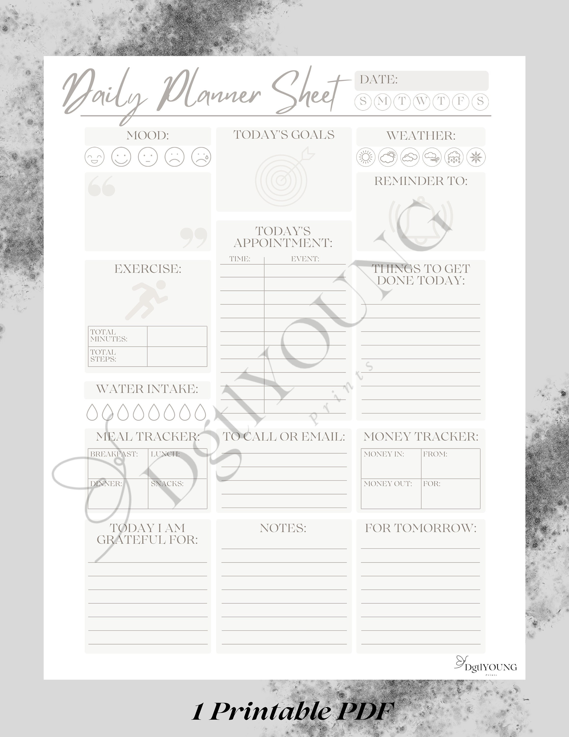 Daily Planner Sheet | Printable PDF | 2023 | Dgtlyoung - Etsy