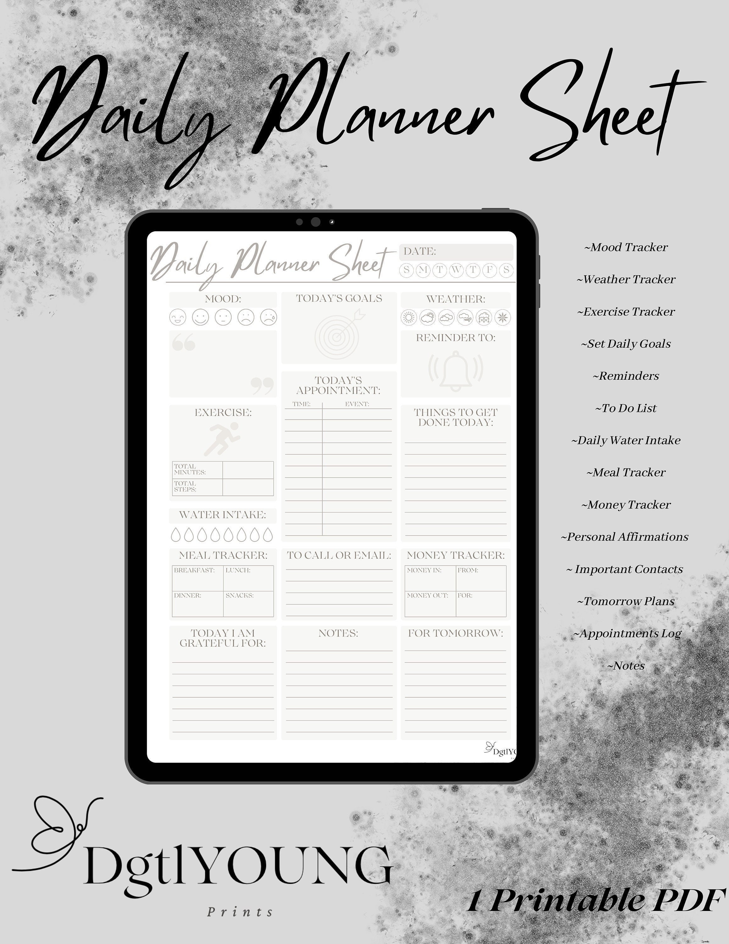 Daily Planner Sheet | Printable PDF | 2023 | Dgtlyoung - Etsy