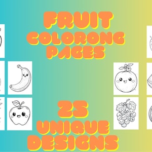 25 Cute Kawaii Fruit Coloring Pages Adult and Kids Coloring Book, Fruit ...