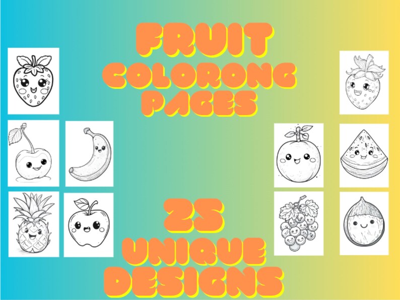 25 Cute Kawaii Fruit Coloring Pages Adult and Kids Coloring Book, Fruit ...