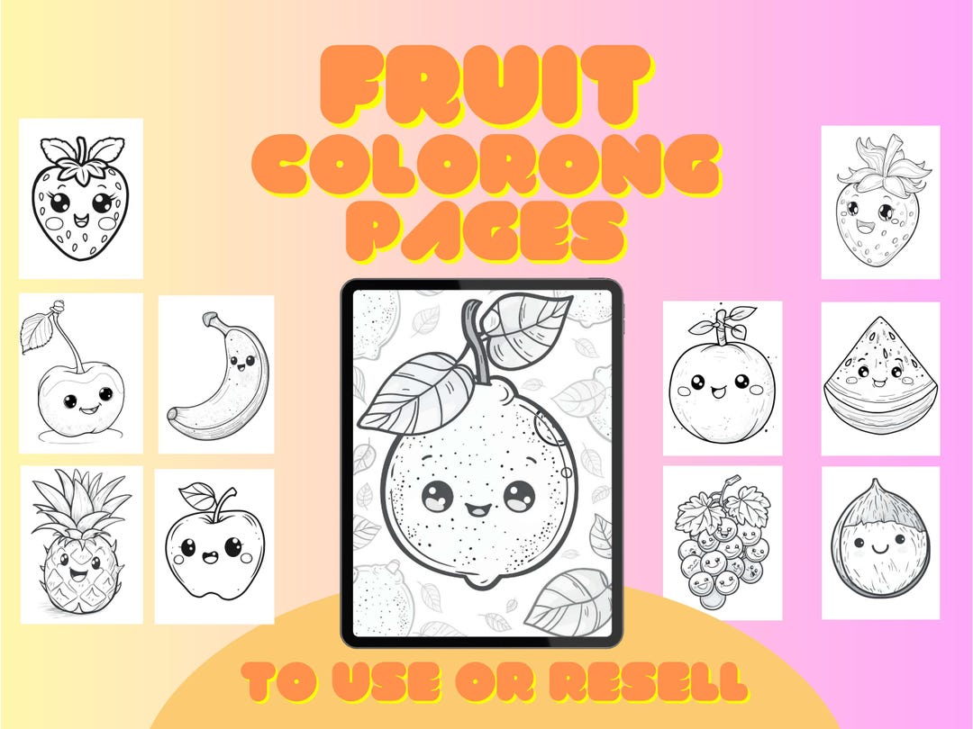 25 Cute Kawaii Fruit Coloring Pages Adult and Kids Coloring Book, Fruit ...