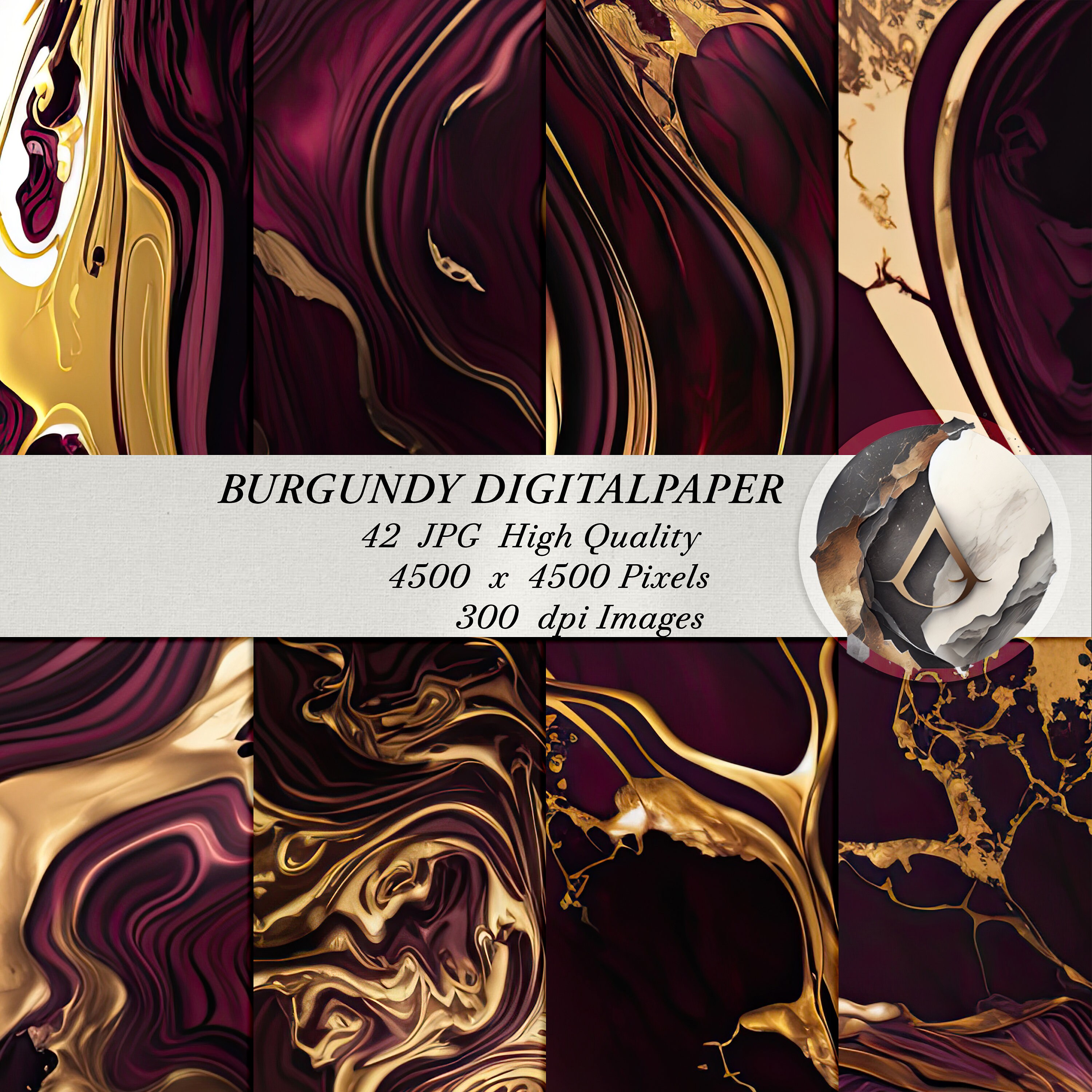 Burgundy Gold Marble Digital Paper - Printable Paper for DIY | Perfect ...
