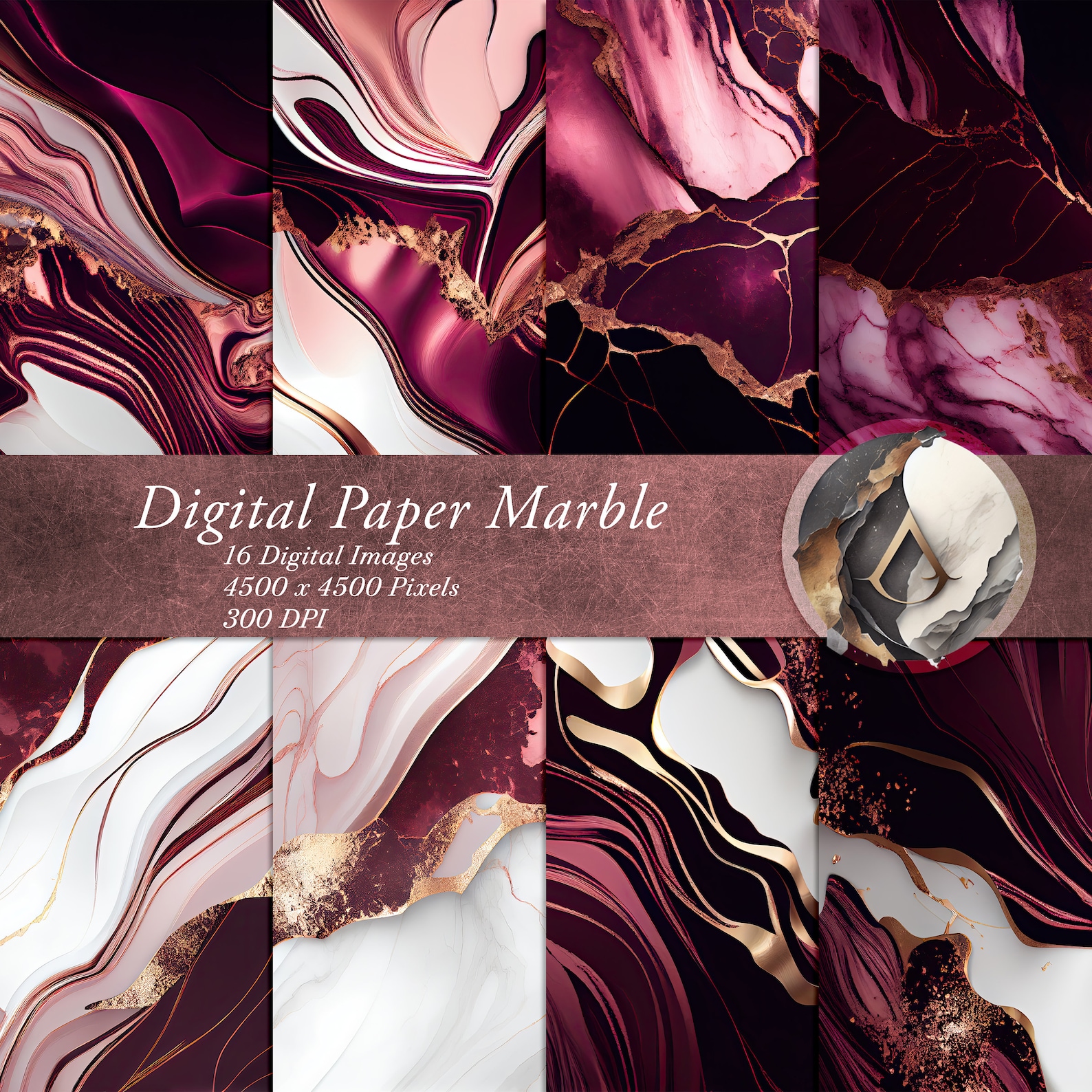 Burgundy and Rose Gold Marble Digital Paper - Perfect for Designing ...