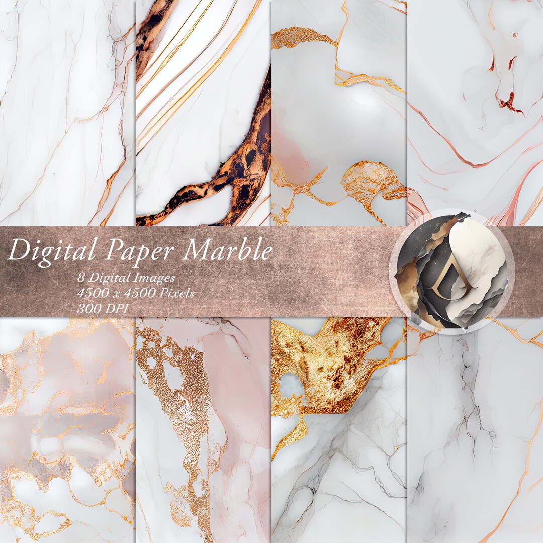 Rose Gold Marble Digital Paper Printable Paper for Scrapbook, Wedding ...