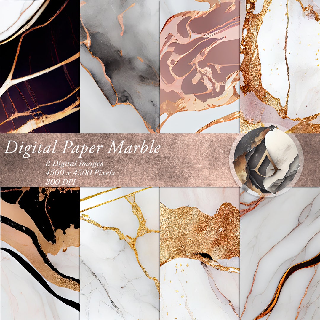 Rose Gold Marble Digital Paper Printable Paper for Scrapbook, Wedding ...