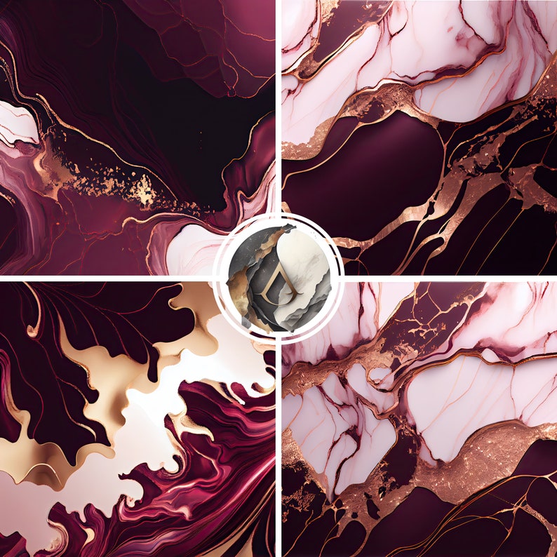 Burgundy and Rose Gold Marble Digital Paper - Perfect for Designing ...