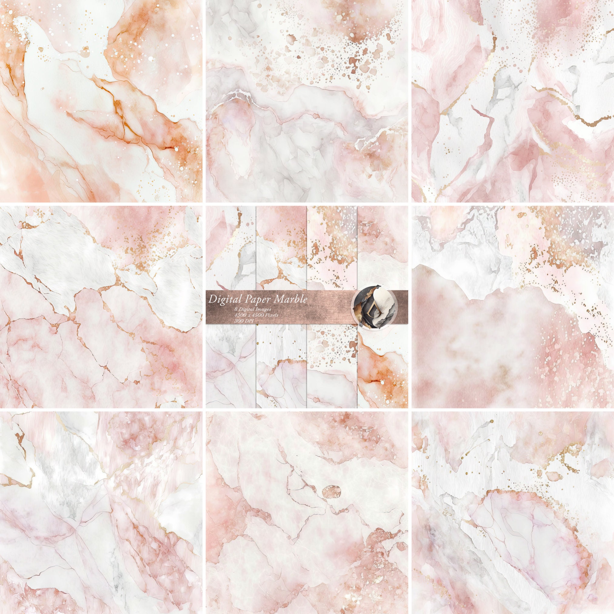 Rose Gold Marble Digital Paper Printable Paper for Scrapbook - Etsy