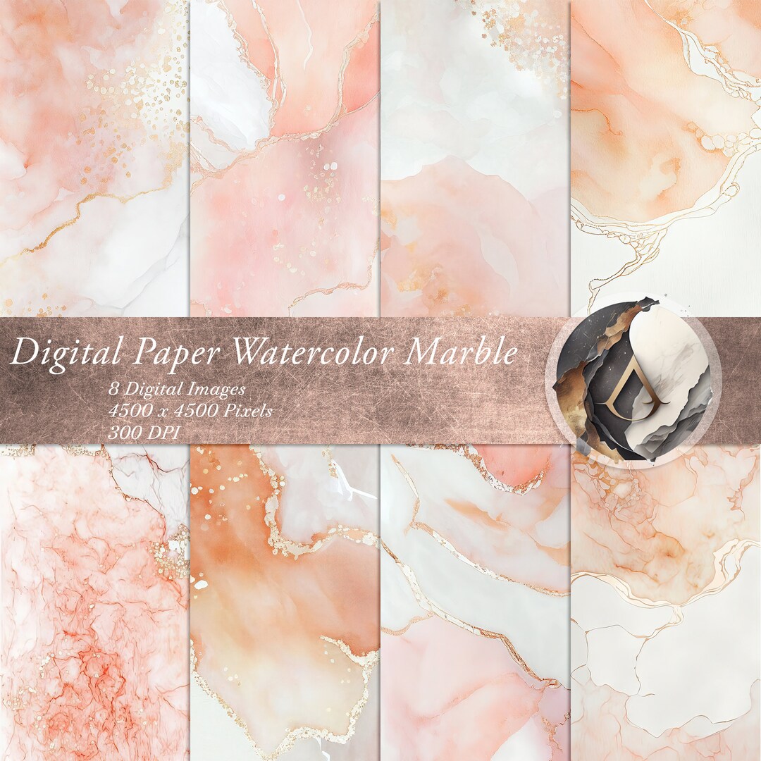 Peach Pink Marble Digital Paper - Printable Paper for Wedding ...