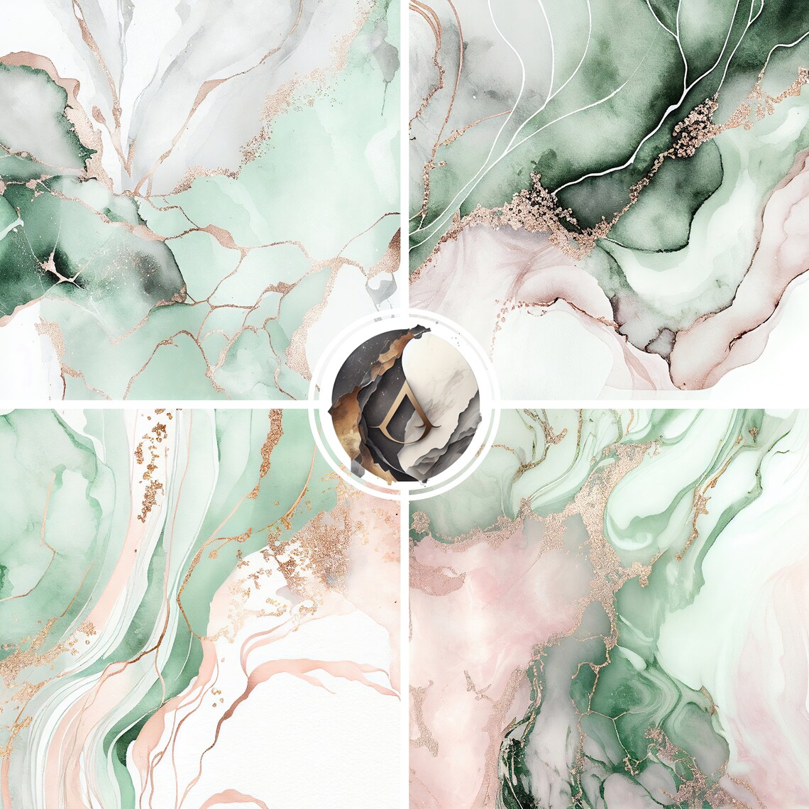 Sage Green and Rose Gold Marble Digital Paper - Perfect for DIY ...