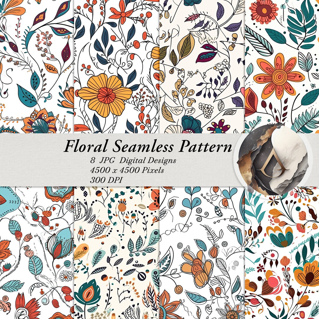 Boho Floral Digital Paper | Unique Flower Seamless Patterns | Designs ...