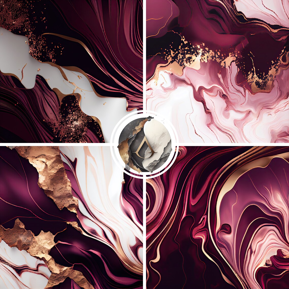 Burgundy and Rose Gold Marble Digital Paper Perfect for Designing ...