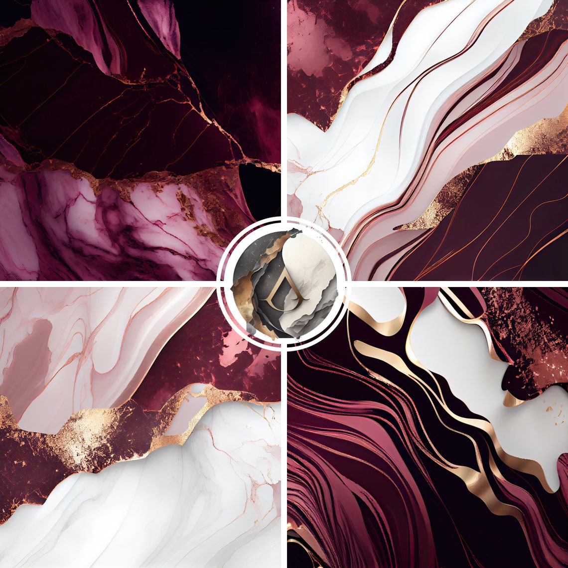 Burgundy and Rose Gold Marble Digital Paper Perfect for Designing ...