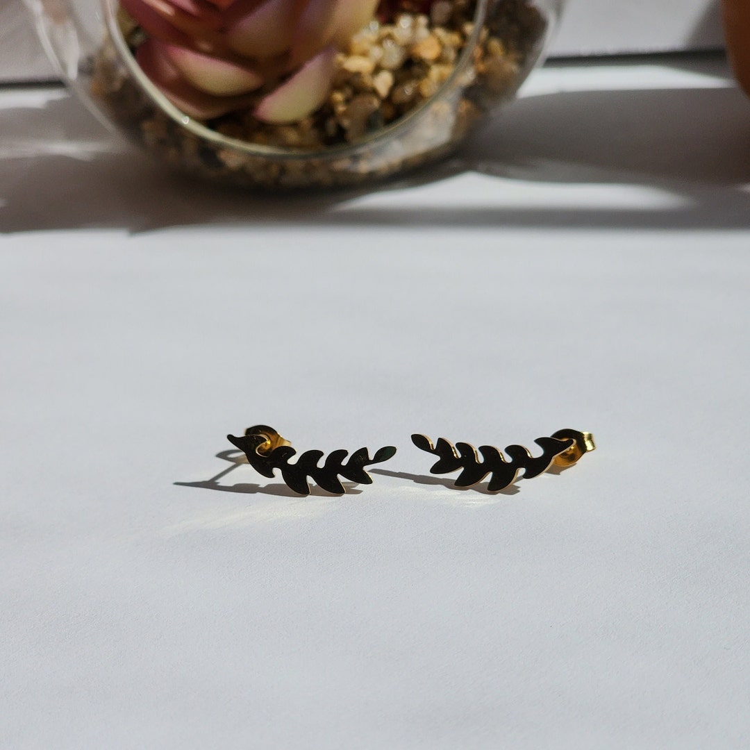 Leaf Stud Earrings • Minimalist Leaf Earrings • Gold Leaf Stud Earrings ...