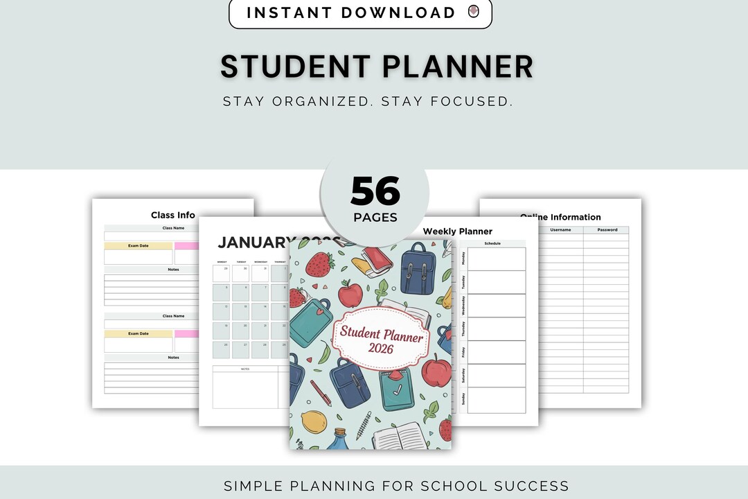 Student Planner Printable | Daily, Weekly, Monthly | Homework Tracker ...