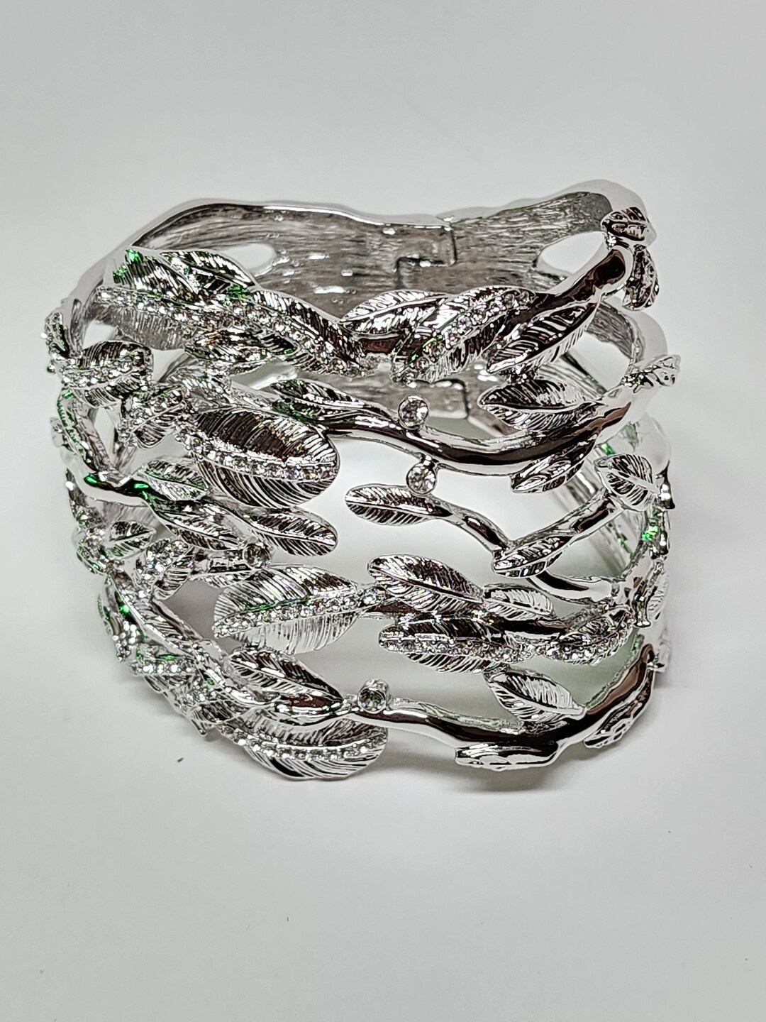 Rachel Zoe Silver Leaf Cuff Rhinestone Bracelet - Etsy