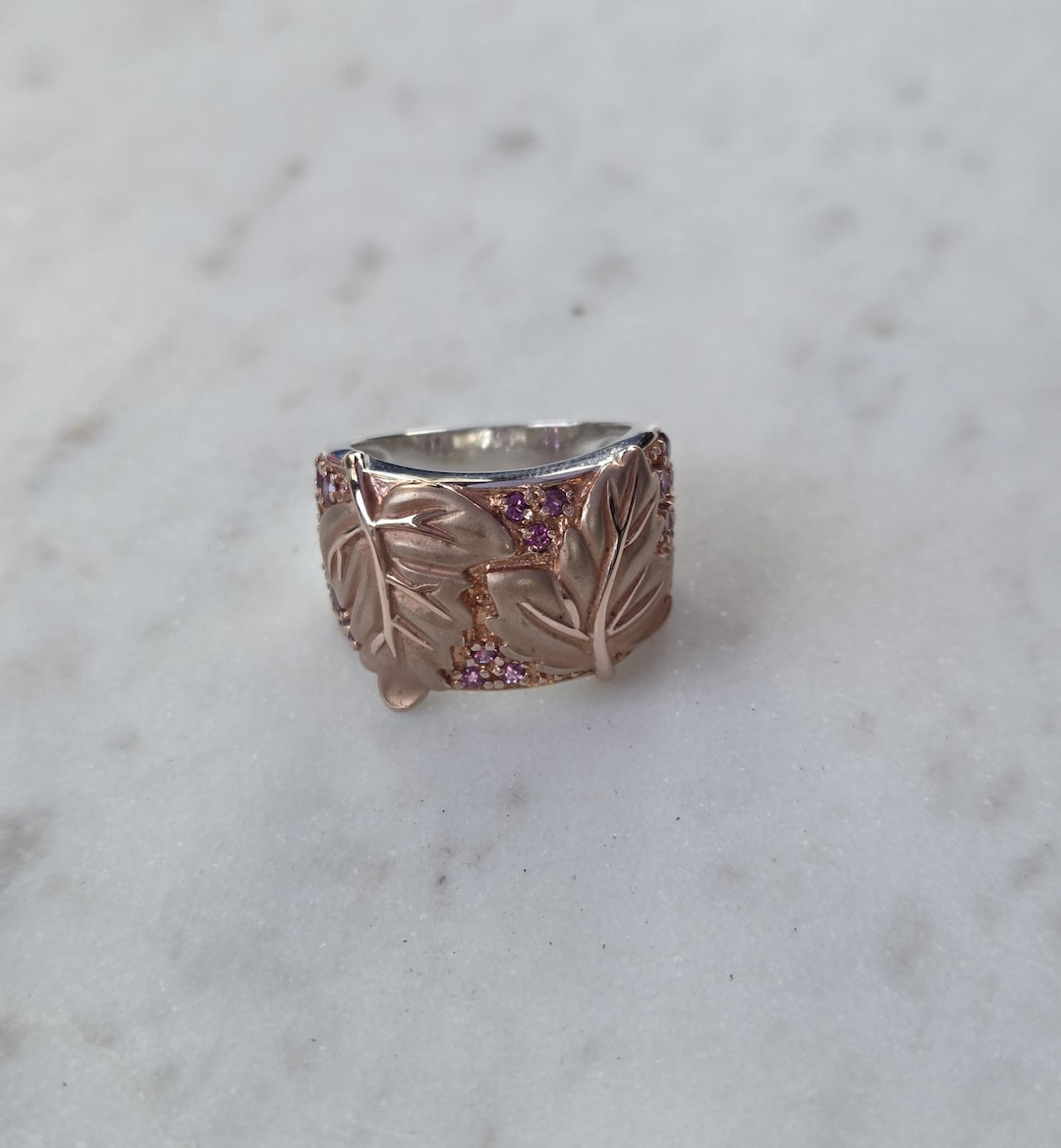 Sterling Silver Rose Gold Leaf Ring - Size 6.75 - Etsy
