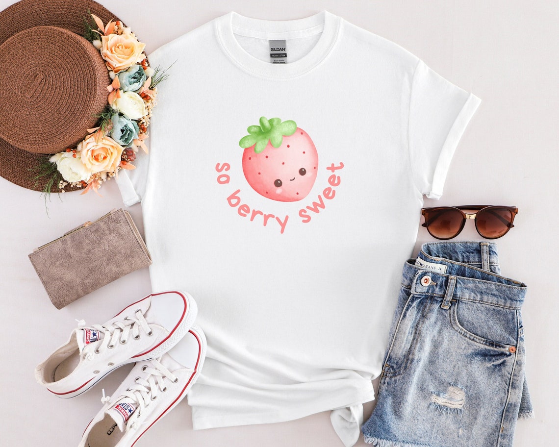 Cute Strawberry T-shirt, so Berry Sweet, Vegan Food Shirt, Gift for ...