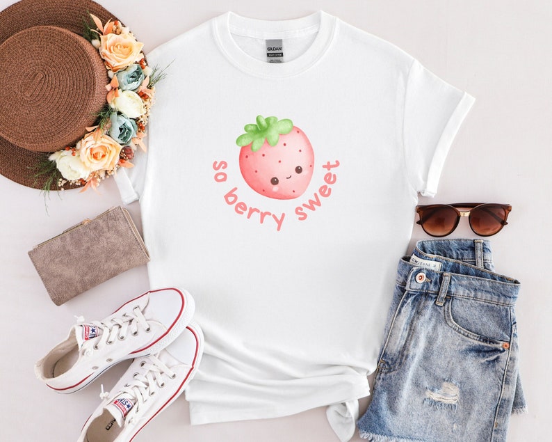 Cute Strawberry T-shirt, so Berry Sweet, Vegan Food Shirt, Gift for ...
