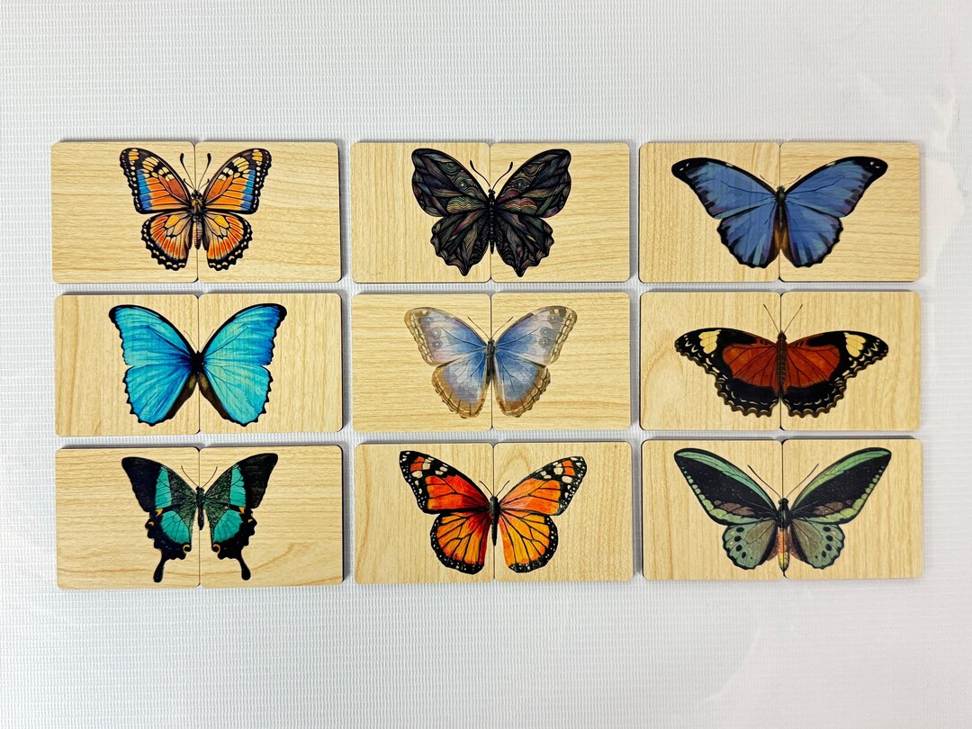 Educational Montessori Wooden Matching Cards - Unique Butterfly Picture ...