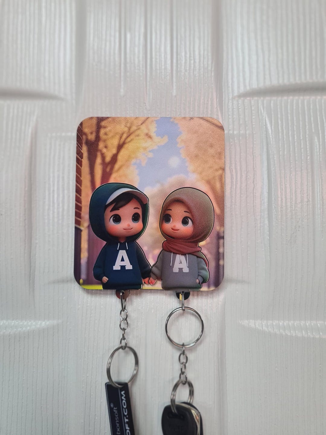 Man and Woman Keychain and Hanger With Man and Woman Wooden Keychain ...