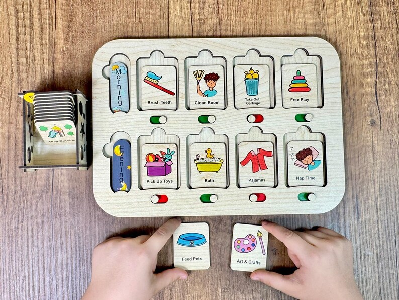 Wooden Routine Chart for Kids - Educational Responsibility Tracker With ...