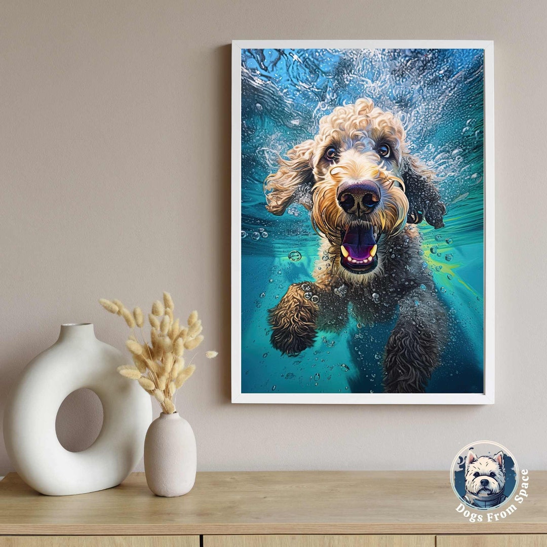 Poodle Puppy Pool Dive, Dog Poster, Dog Decor, Print, Dog, Poodle ...