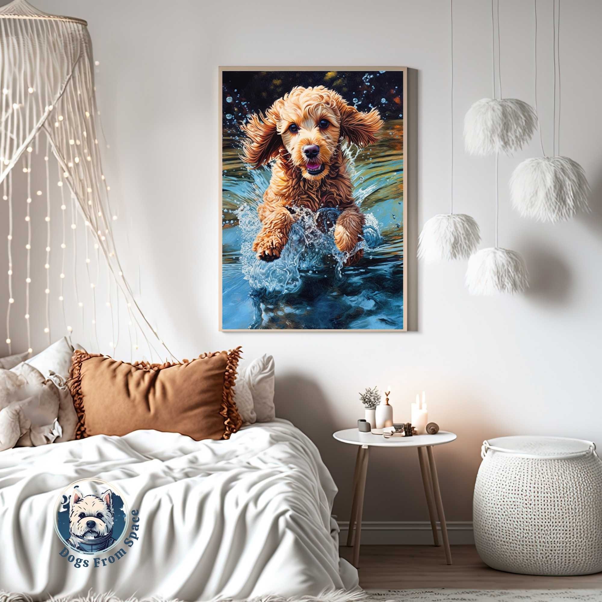 Groodle Pool Dive, Dog Poster, Dog Decor, Print, Dog, Golden Retriever ...