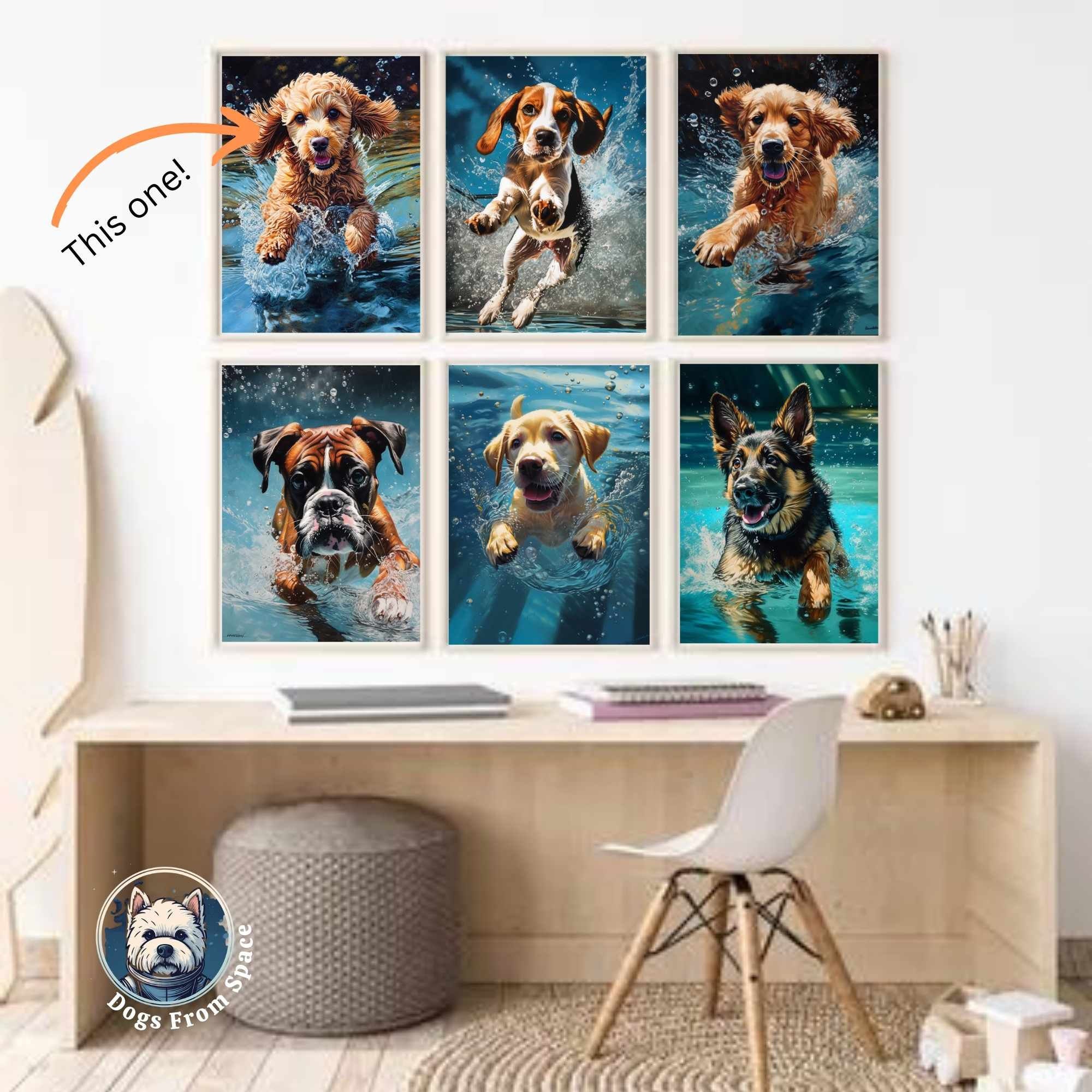 Groodle Pool Dive, Dog Poster, Dog Decor, Print, Dog, Golden Retriever ...