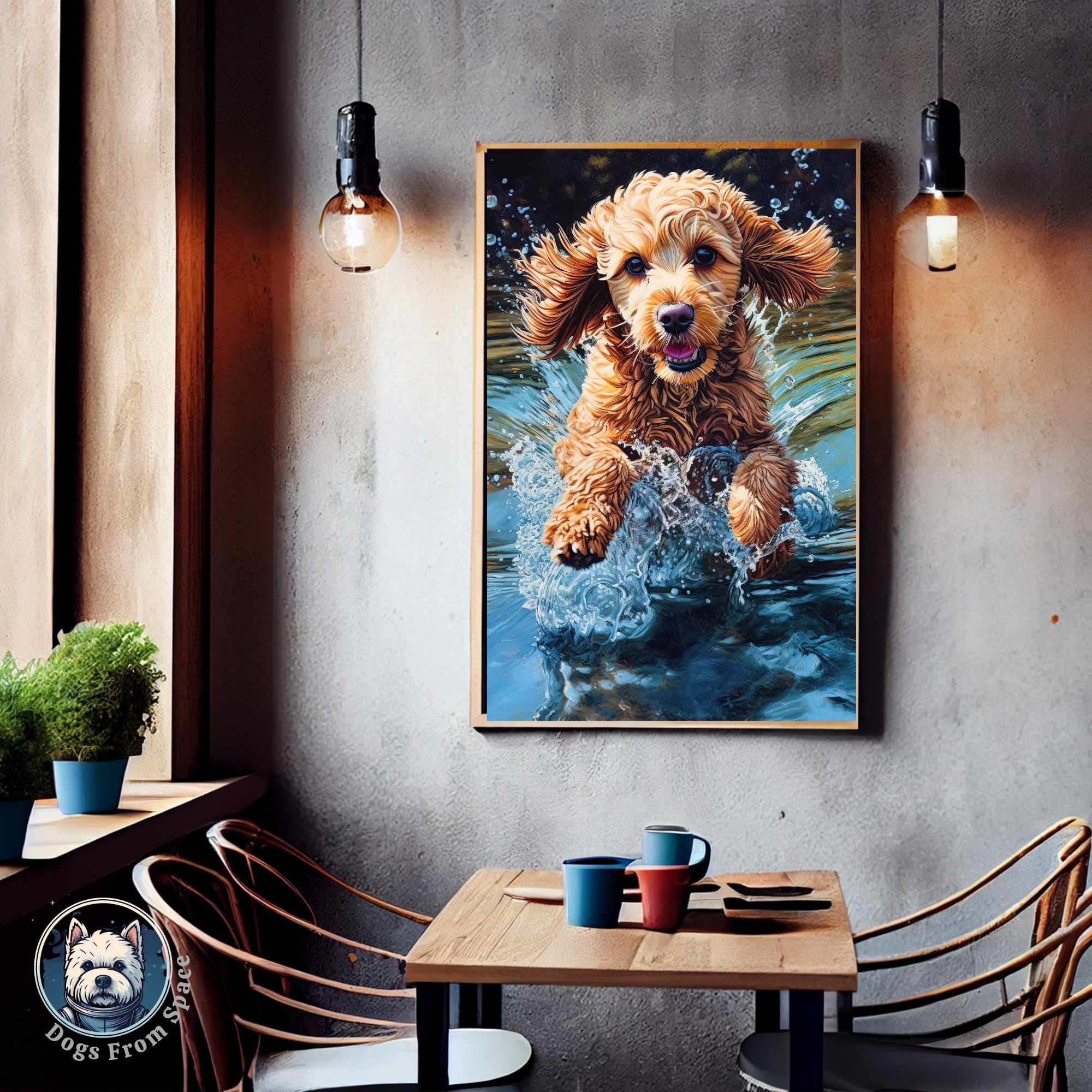 Groodle Pool Dive, Dog Poster, Dog Decor, Print, Dog, Golden Retriever ...
