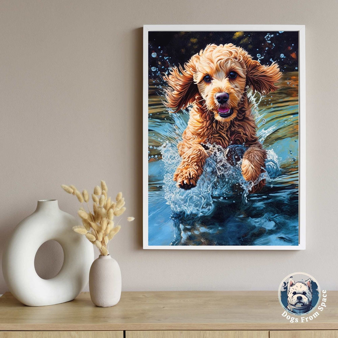 Groodle Pool Dive, Dog Poster, Dog Decor, Print, Dog, Golden Retriever ...