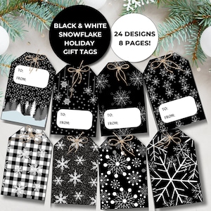Black and White Christmas Tags, Printable Christmas Gift Tags ...