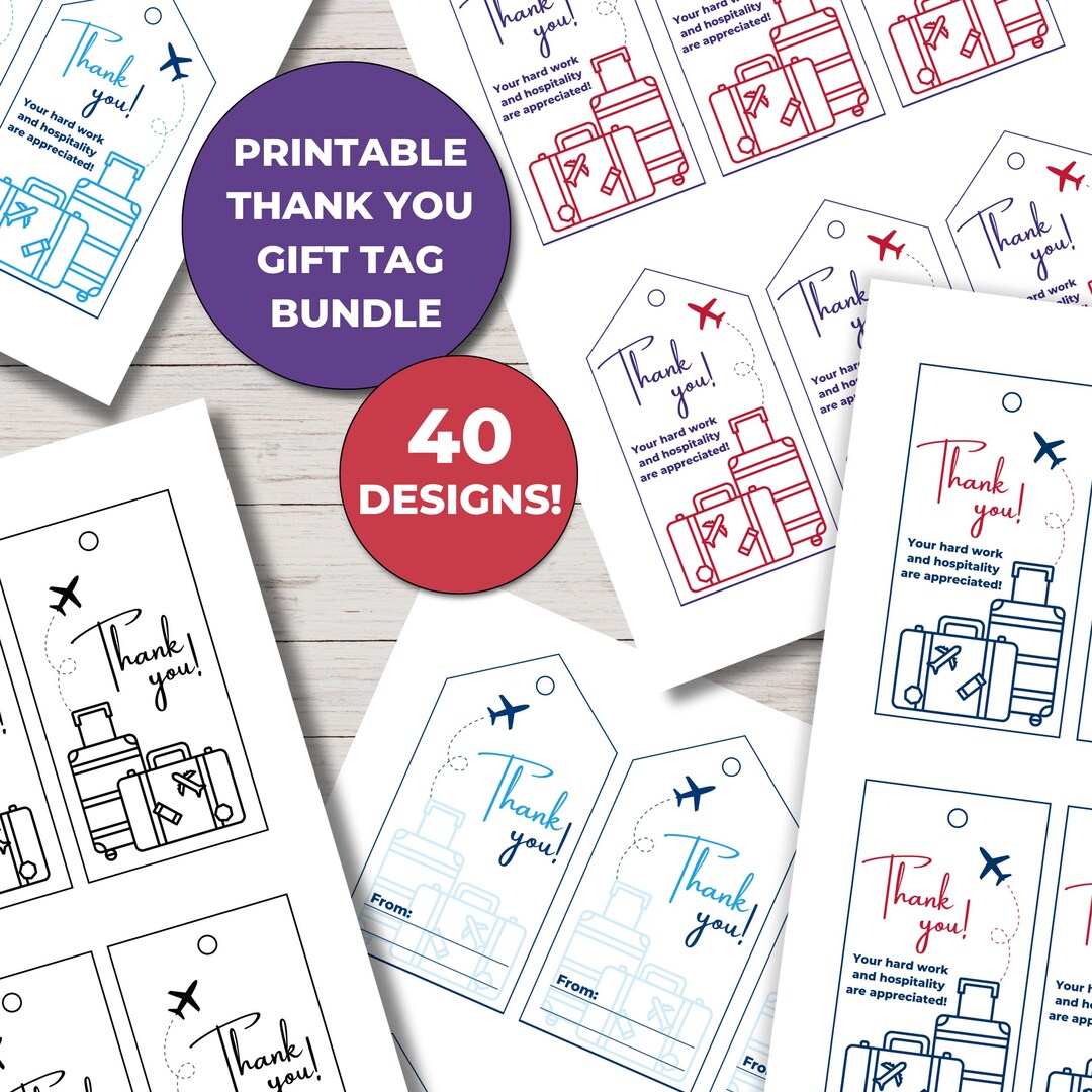 Flight Crew Gift Tags, Flight Attendant Thank You, Printable Thank You ...