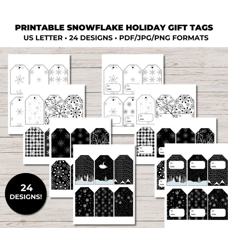 Black and White Christmas Tags, Printable Christmas Gift Tags ...