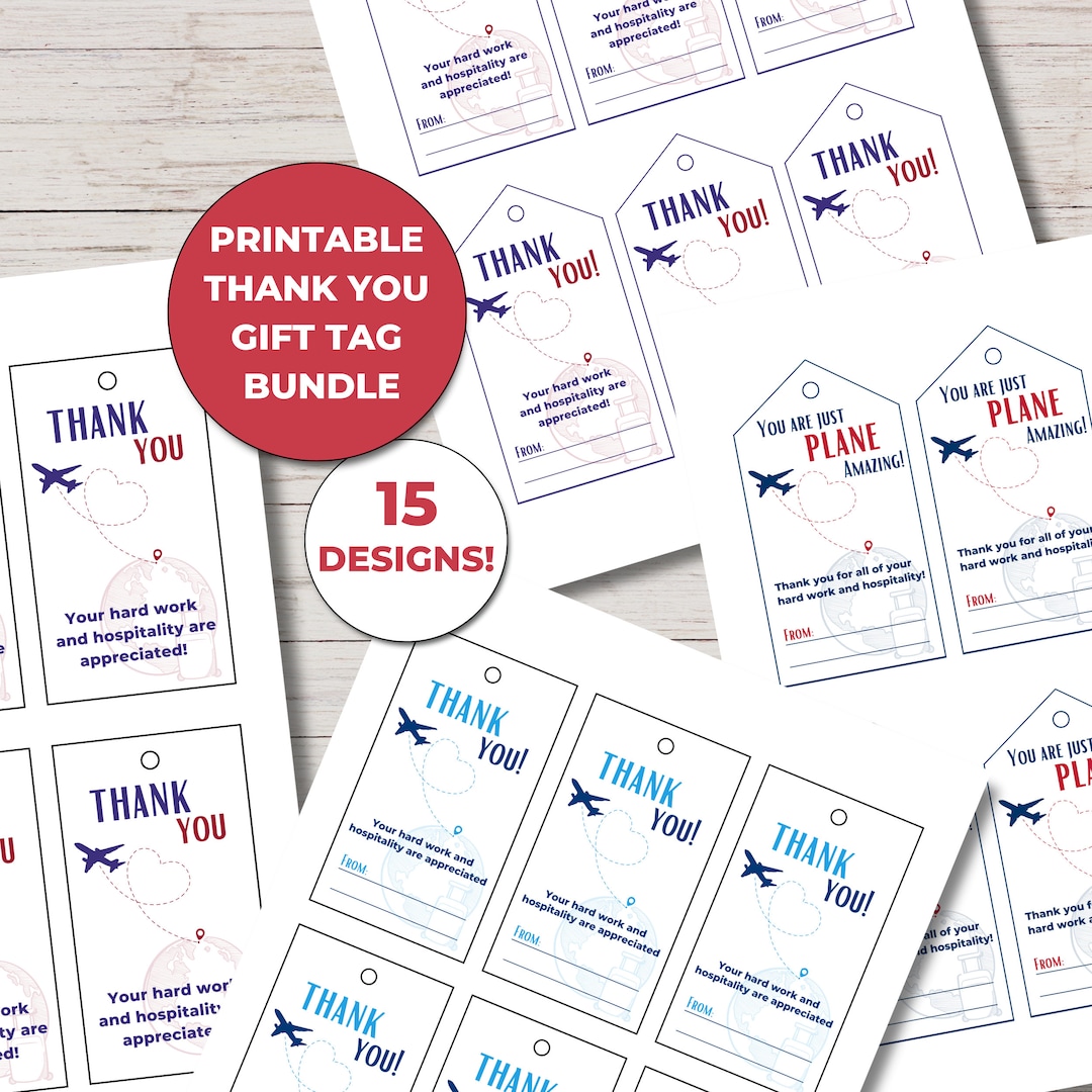 Flight Crew Gift Tags, Flight Attendant Thank You, Printable Thank You ...