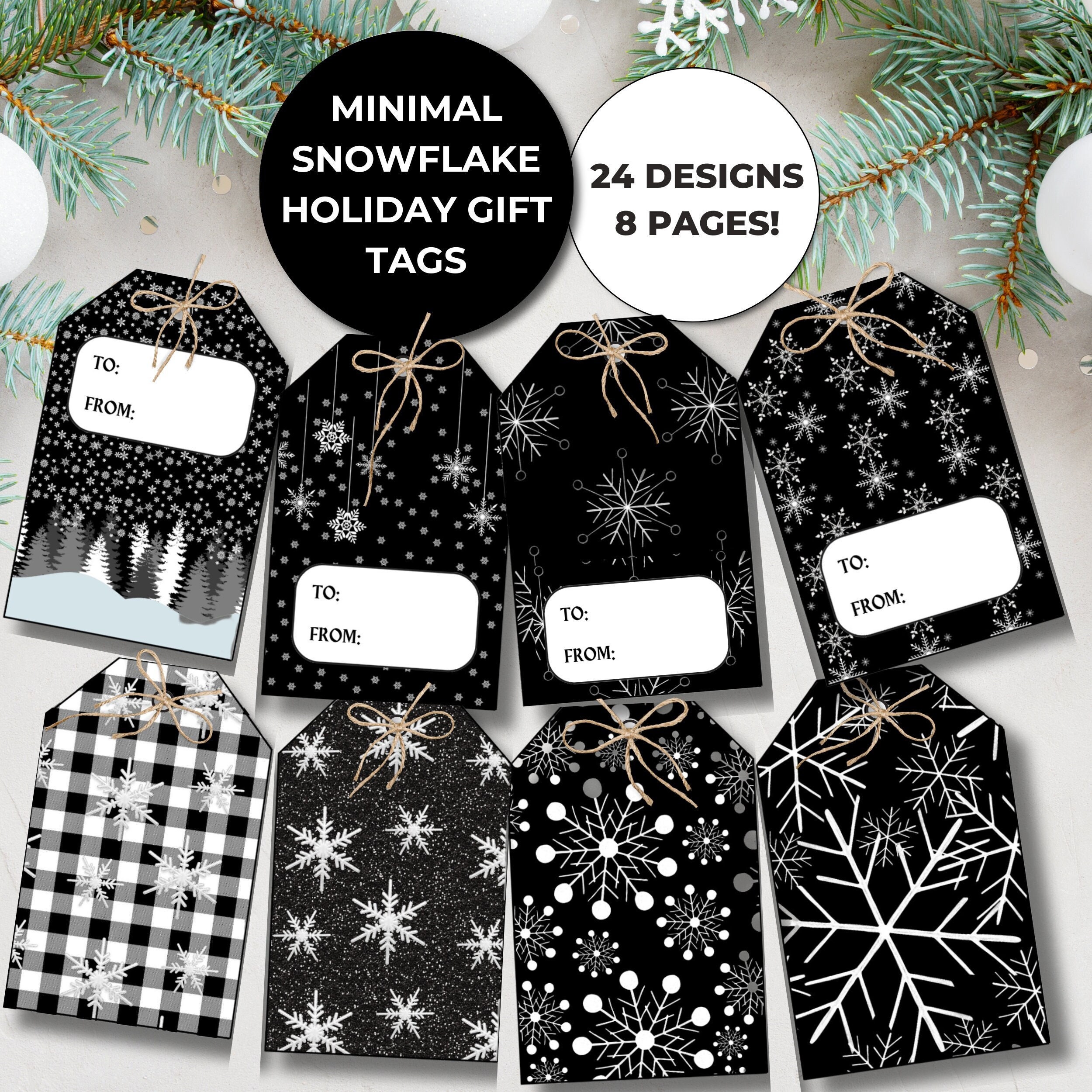 Black and White Christmas Tags Printable Christmas Gift Tags - Etsy