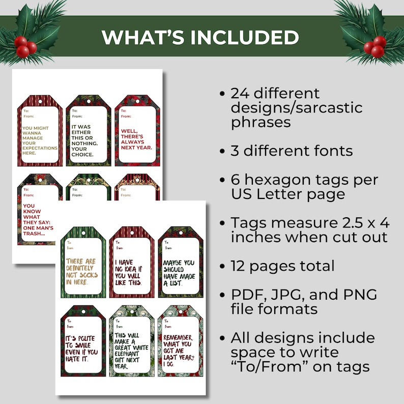 Funny Christmas Tags, Sarcastic Gift Tags, Funny Gift Tags, Printable ...