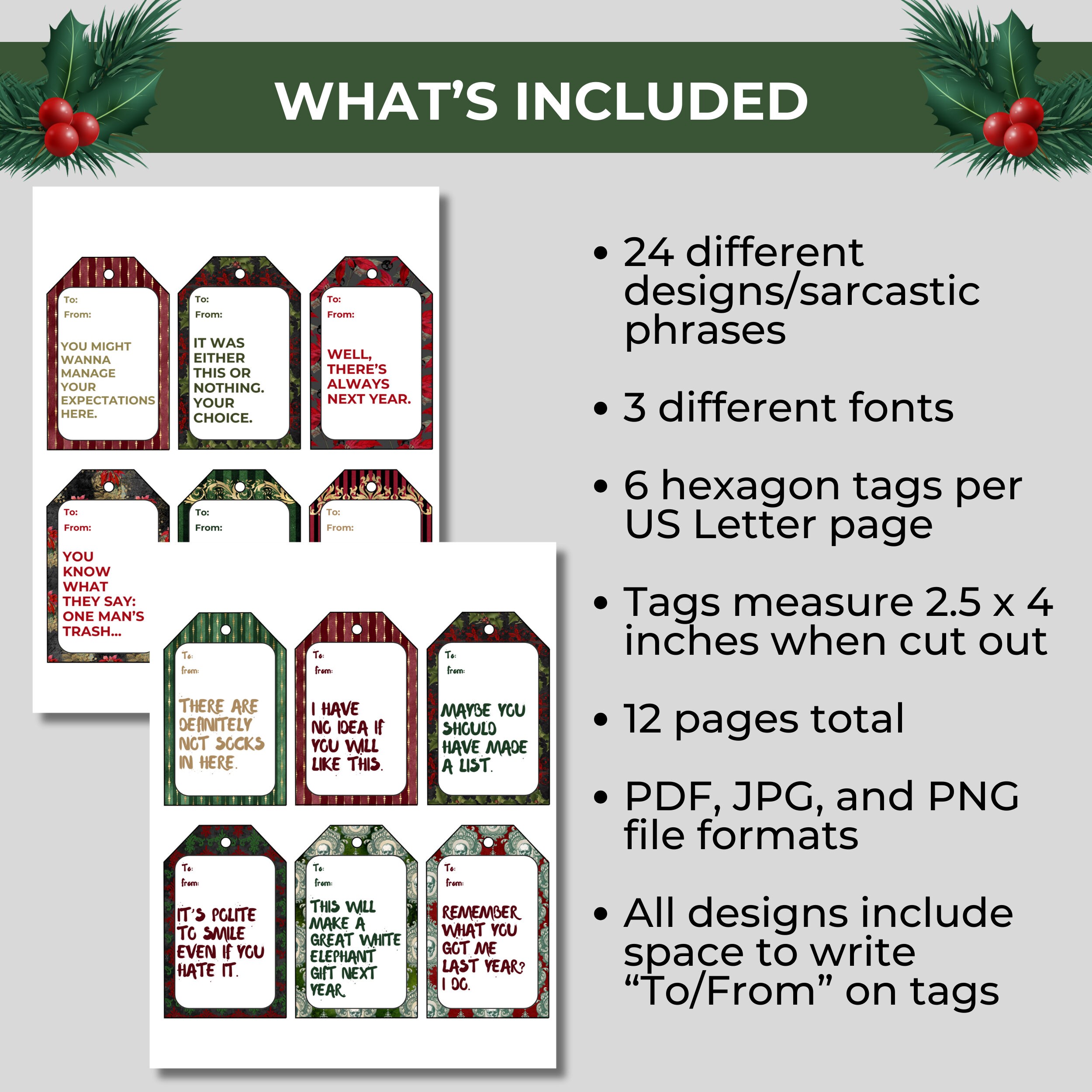 Funny Christmas Tags, Sarcastic Gift Tags, Funny Gift Tags, Printable ...