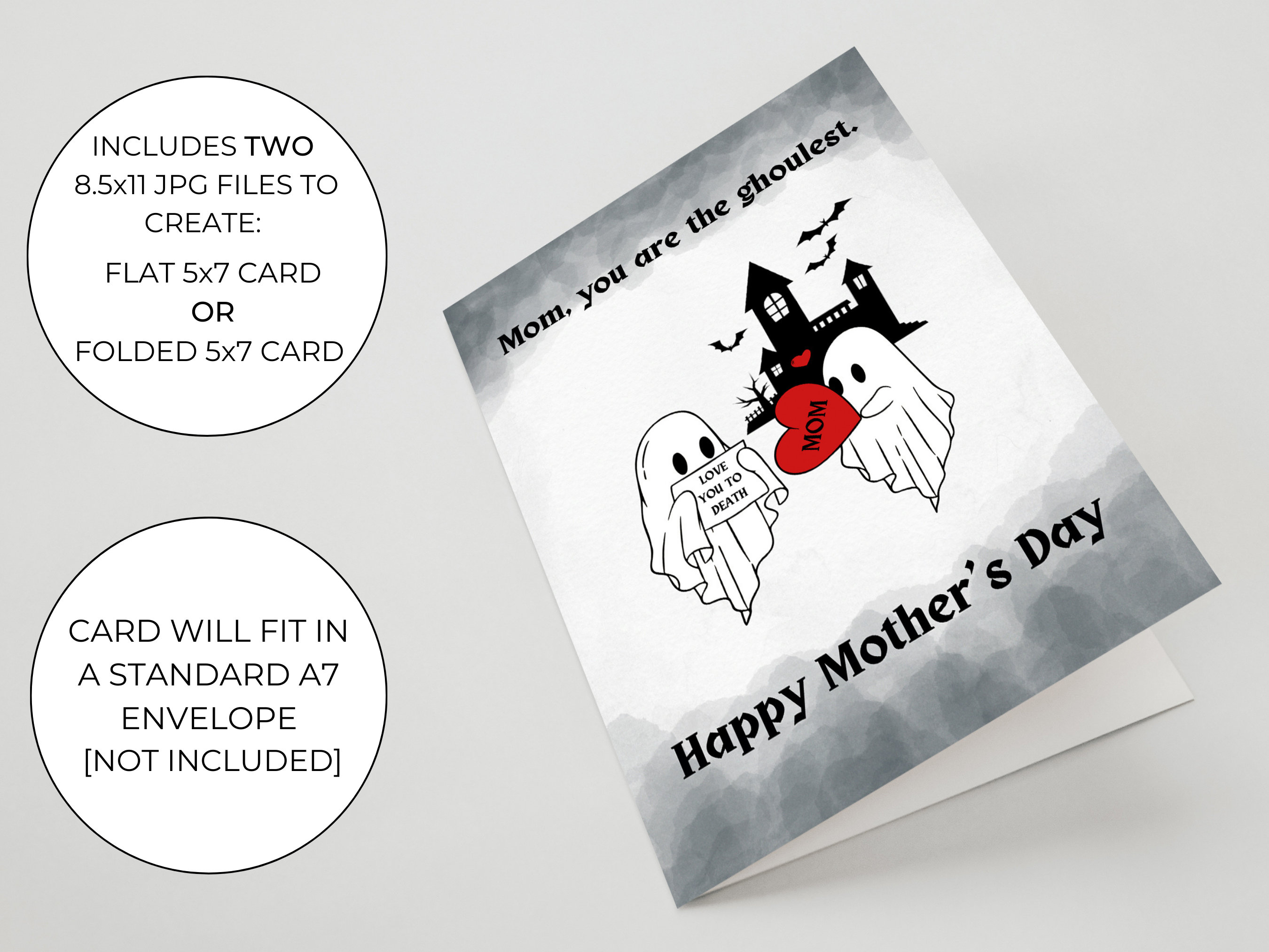 Cute Goth, Mother's Day Card, 5x7 Printable Card, You Are the Ghoulest ...
