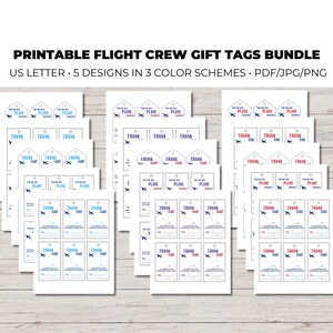 Flight Crew Gift Tags, Flight Attendant Thank You, Printable Thank You ...