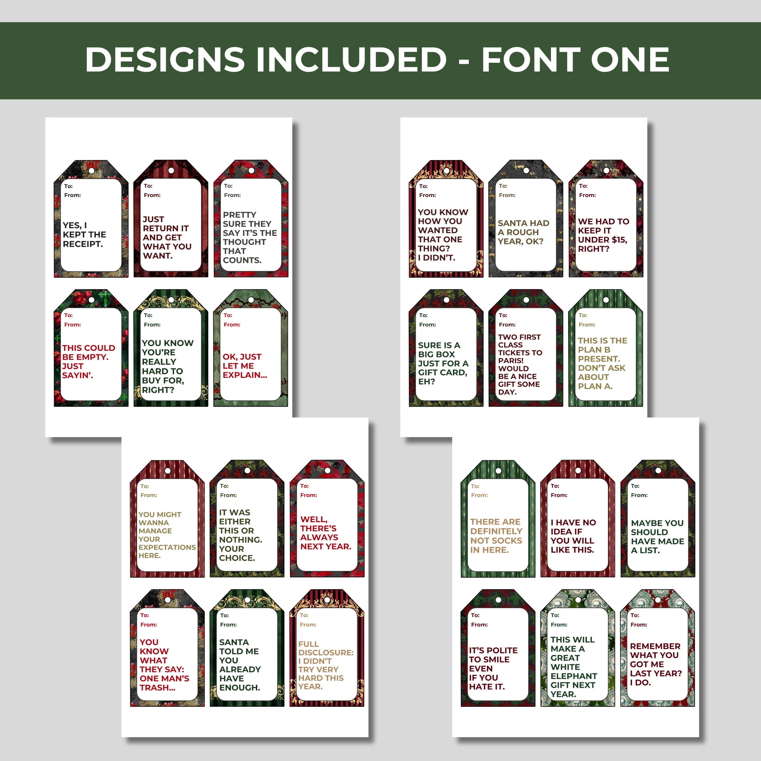 Funny Christmas Tags, Sarcastic Gift Tags, Funny Gift Tags, Printable ...