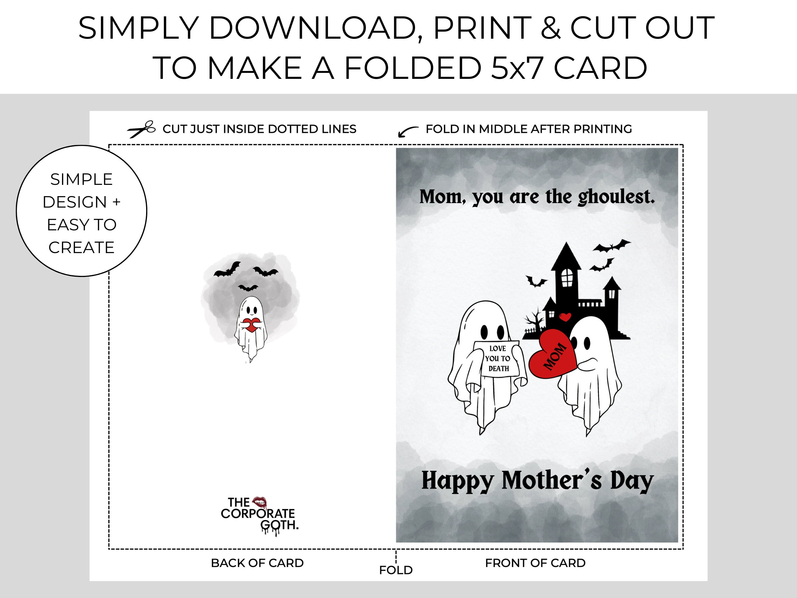Cute Goth, Mother's Day Card, 5x7 Printable Card, You Are the Ghoulest ...